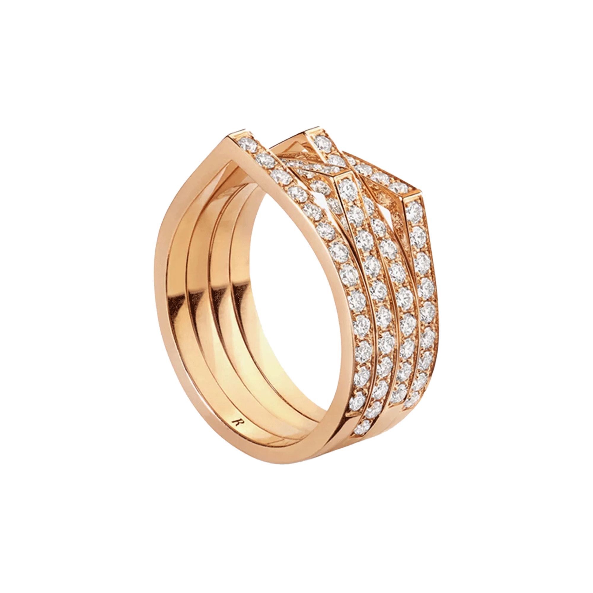 Repossi Antifer Ring 4 Rows Paved in Rose Gold and diamonds | Lepage