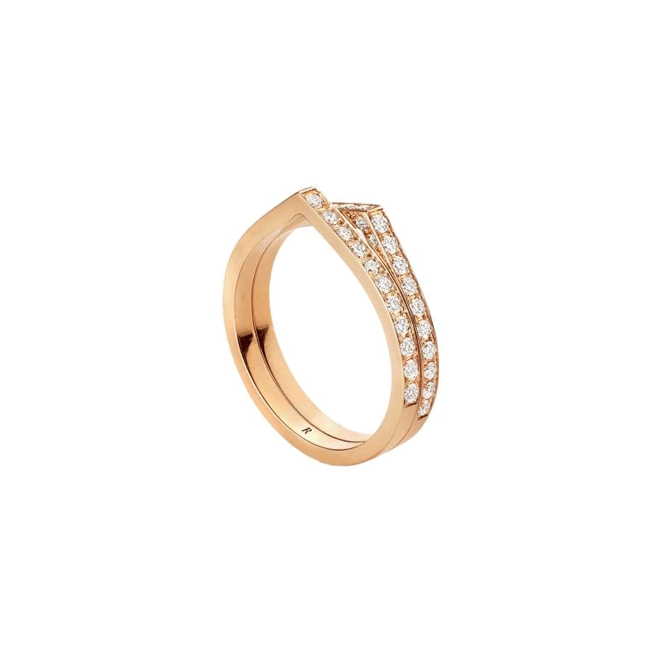 Repossi Antifer 2-Row Paved Rose Gold and diamond Ring | Lepage