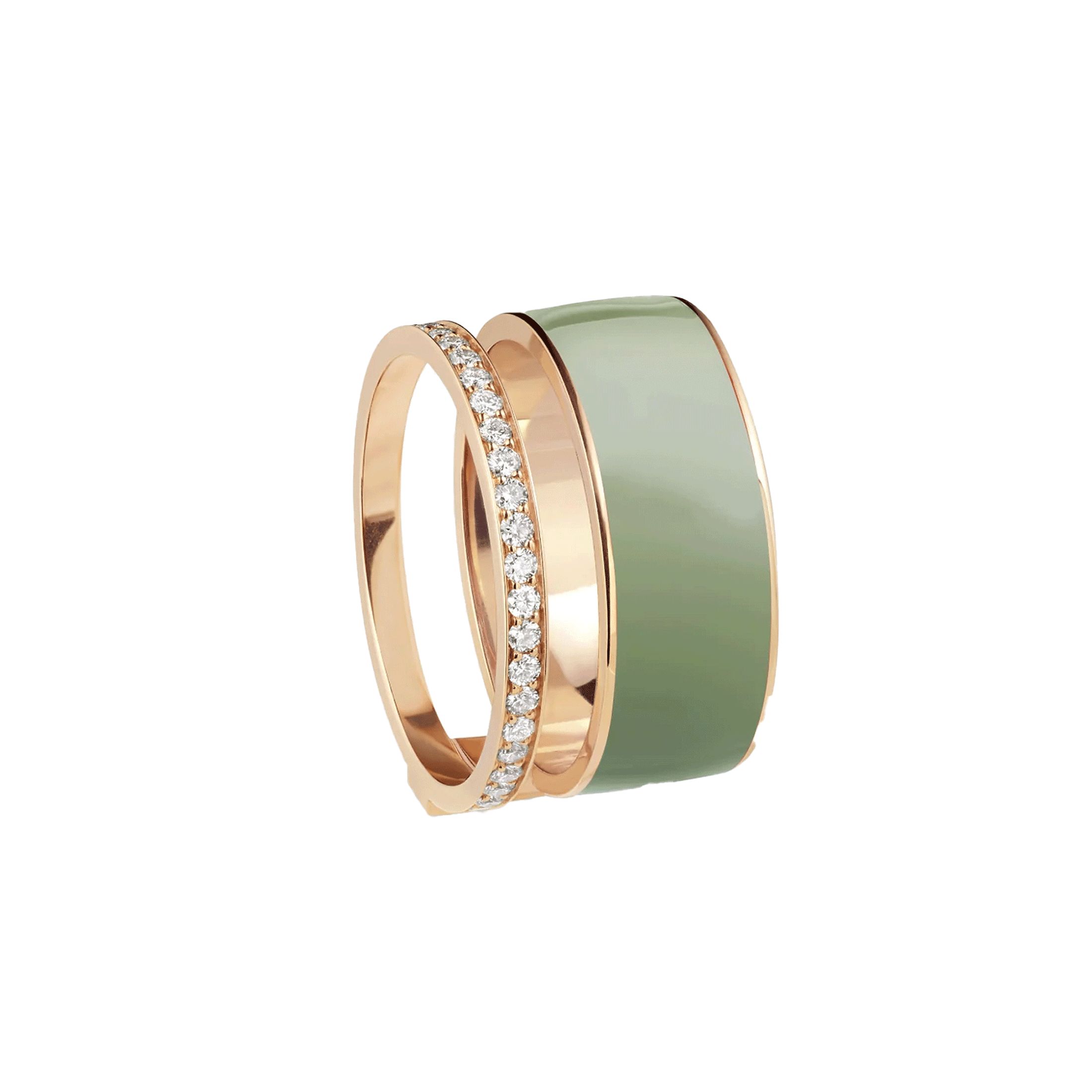 Bague Repossi Berbere Chromatic laqué Sauge en or rose et diamants | Lepage