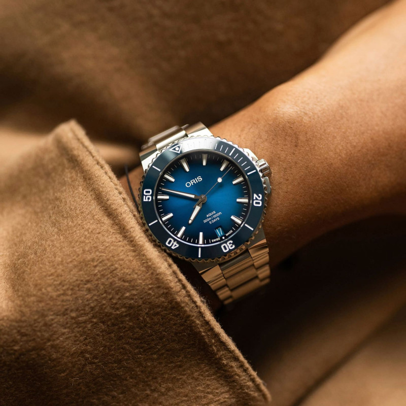 Oris Plongée Aquis Date Caliber 400 watch automatic blue steel bracelet ...