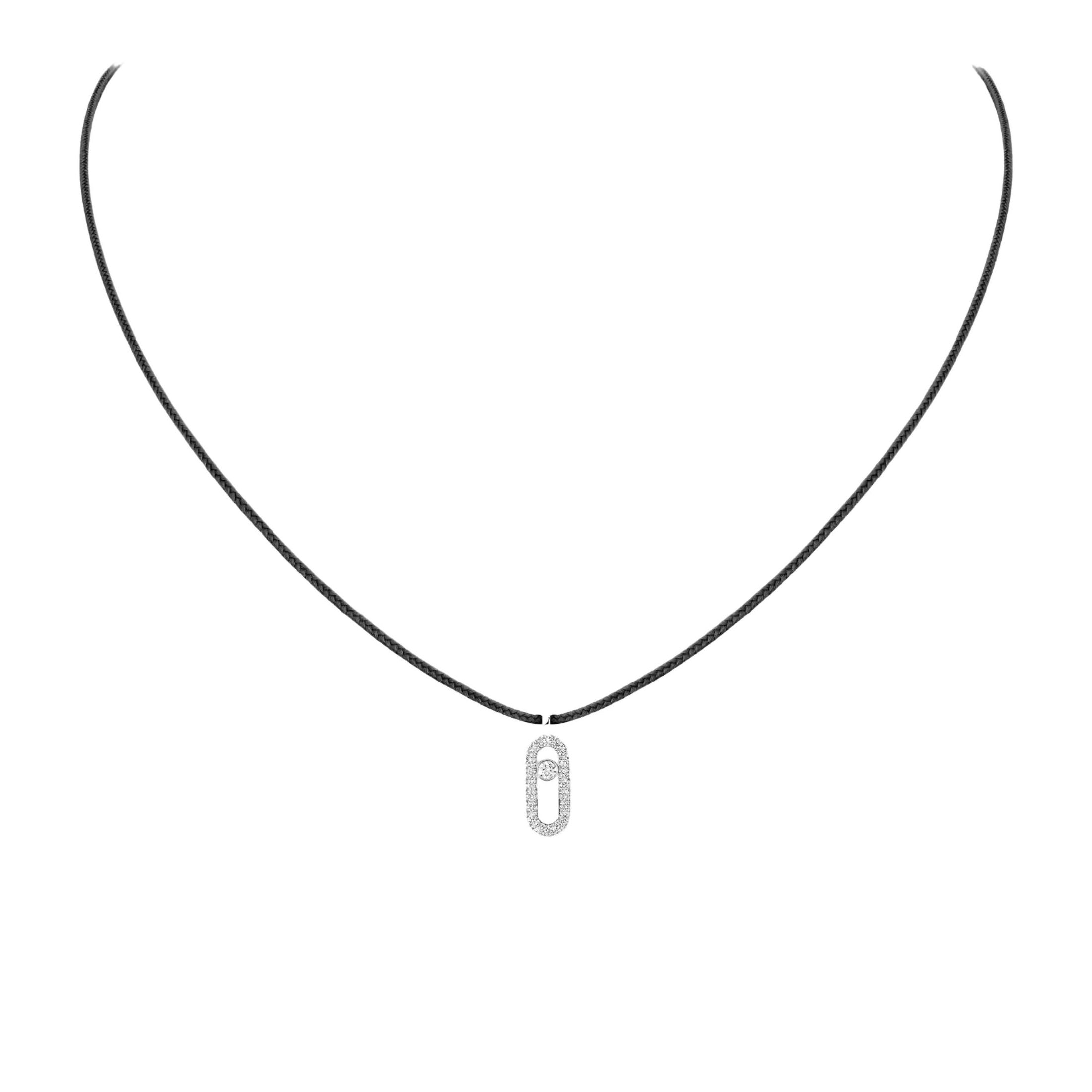 Collier Messika Care(s) femme Cordon noir Pavé en or blanc et diamants ...