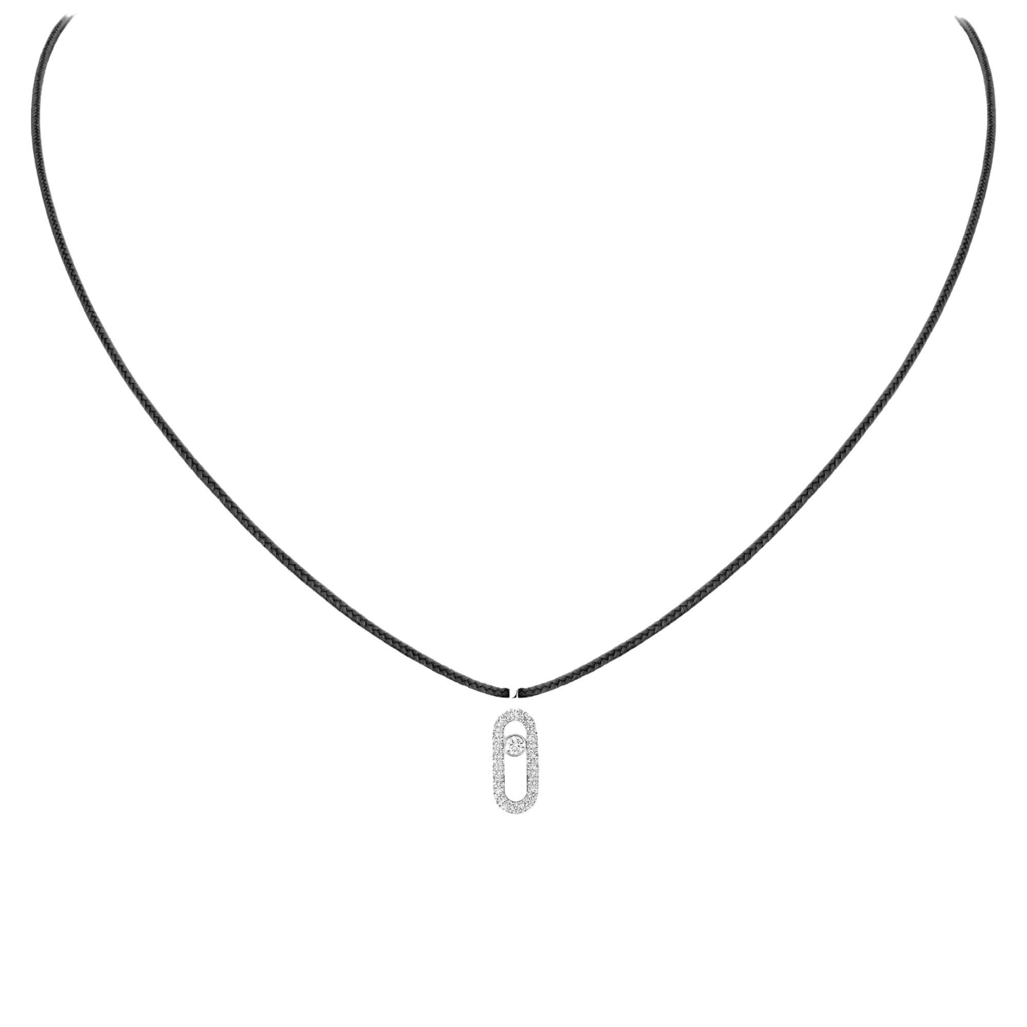 Collier Messika Care(s) femme Cordon noir Pavé en or blanc et diamants ...