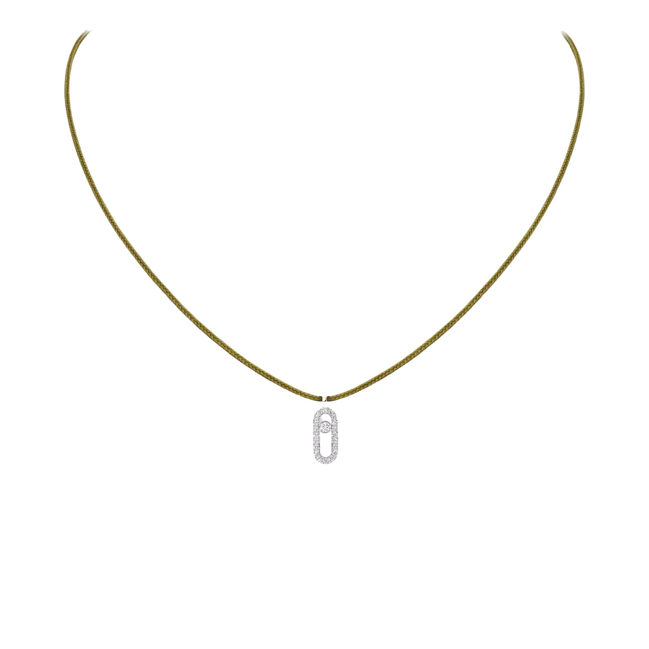 Collier Messika Care(s) femme Cordon kaki Pavé en or blanc et diamants ...