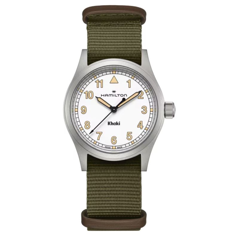 Hamilton Khaki Field quartz watch white dial kaki NATO strap 38 mm ...