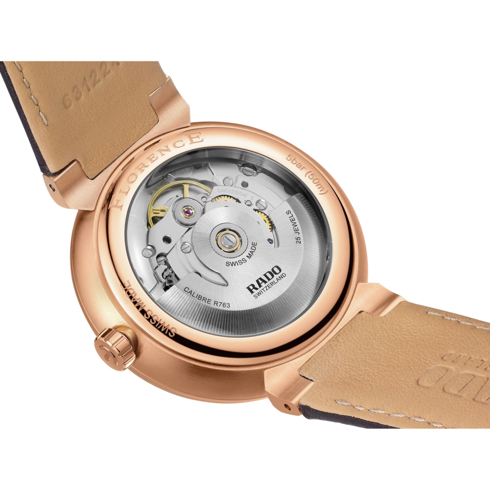 Rado Florence Classic automatic watch silver white dial brown leather ...