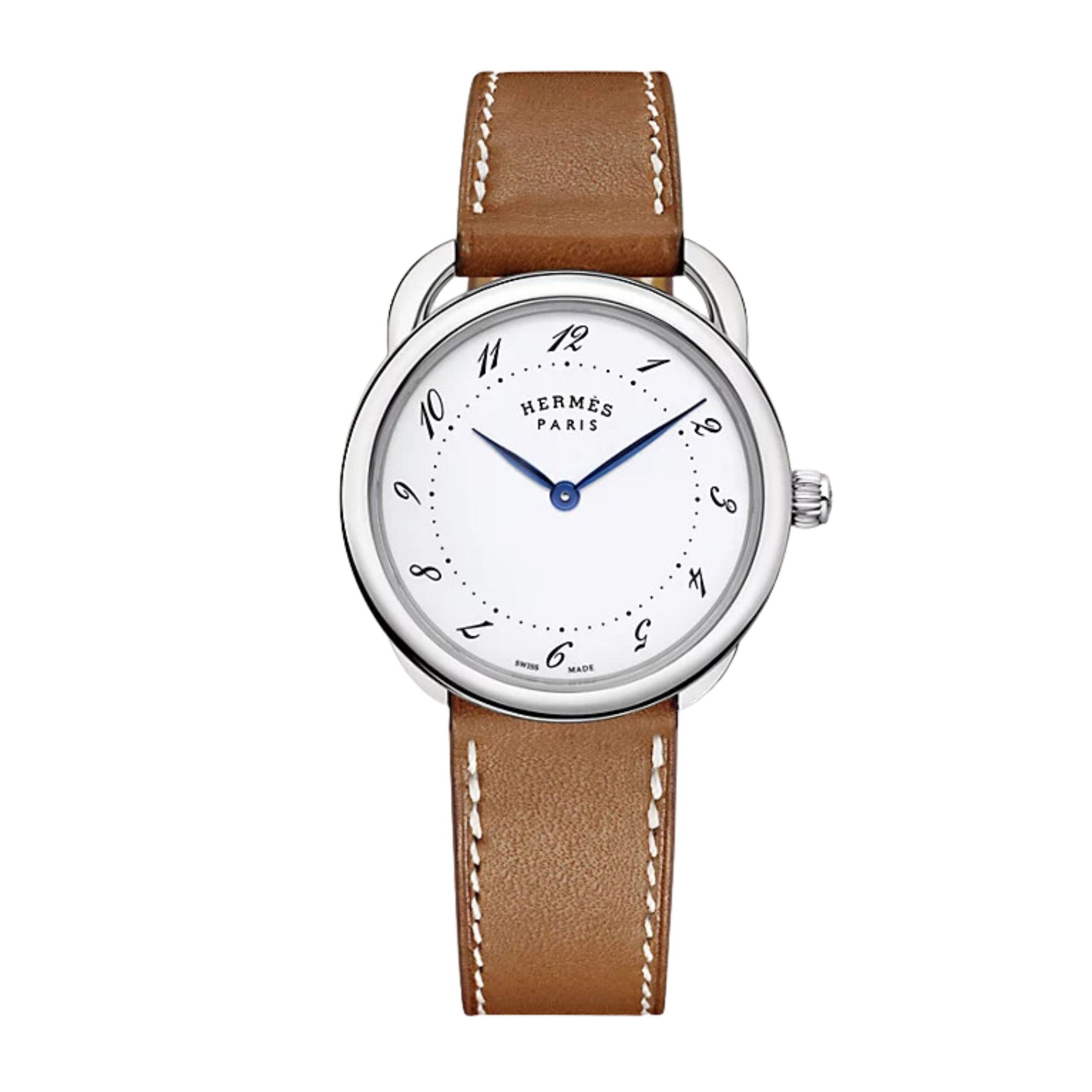 HERMÈS Arceau Grand Modèle quartz watch white lacquered dial brown ...