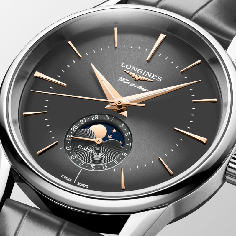 Longines Flagship Heritage automatic moon phase watch anthracite dial ...