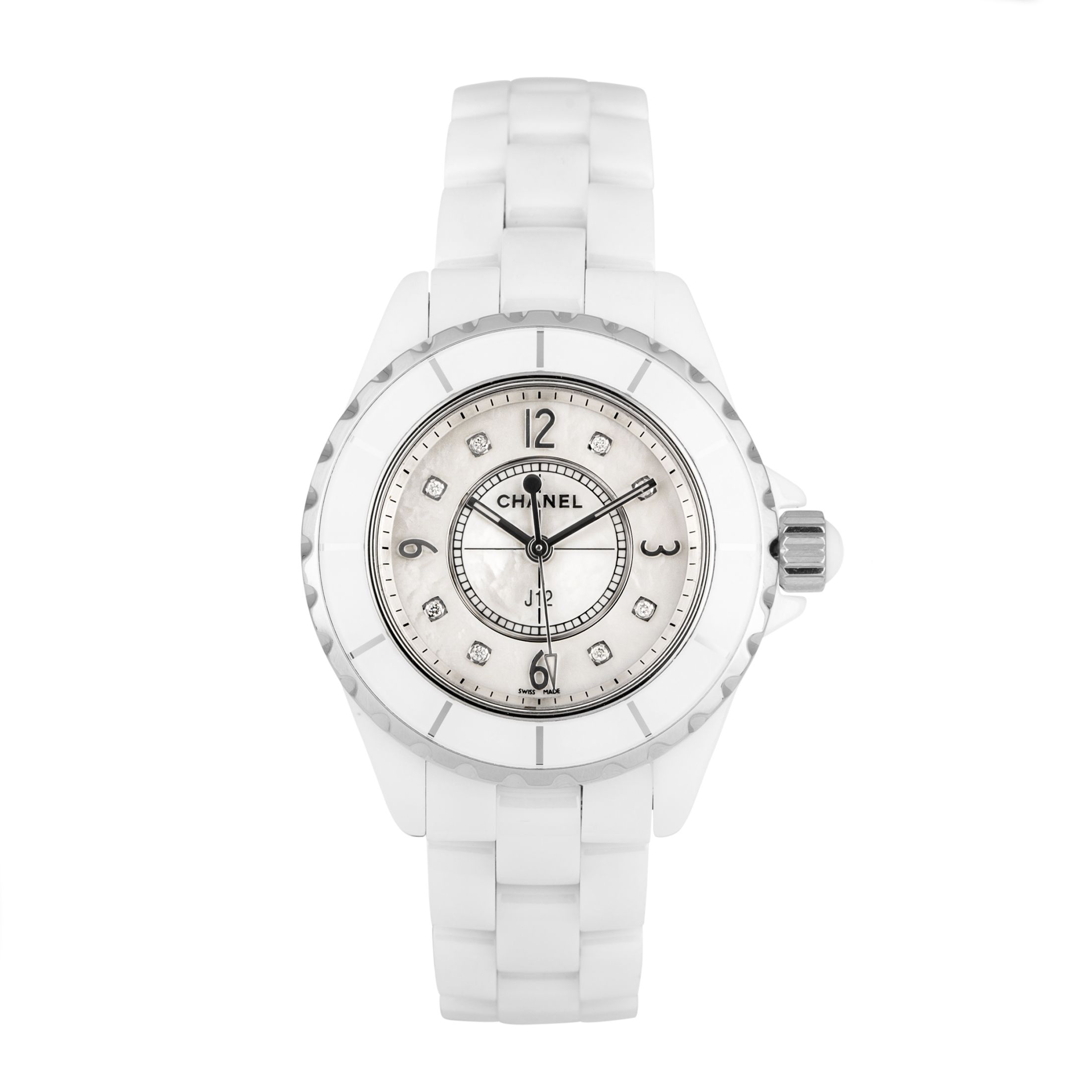 Pre-owned Chanel J12 White H2422 Mother-of-pearl & diamonds - Lepage