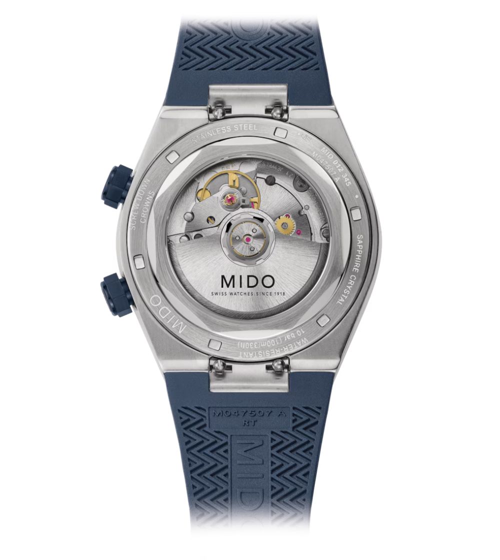 Mido Multifort 8 Two Crowns automatic watch, blue dial, blue rubber ...