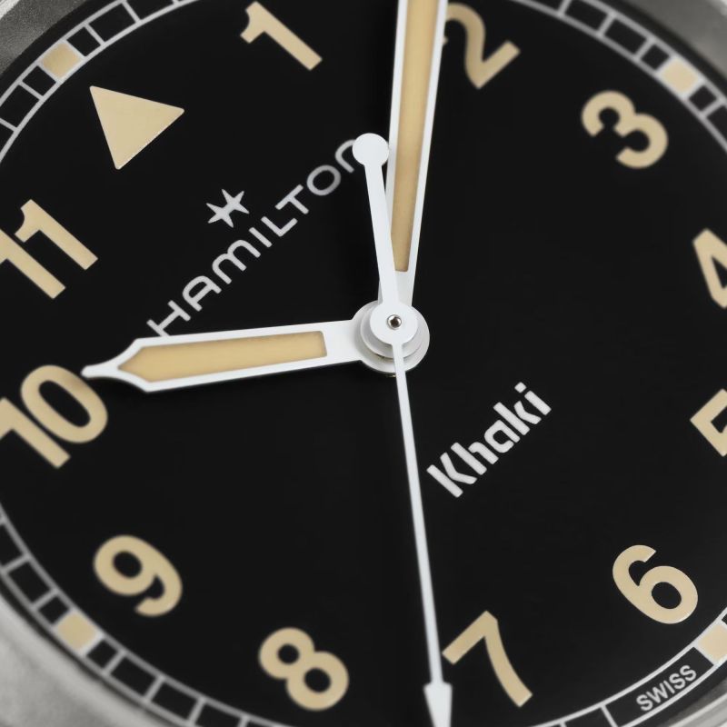 Hamilton Khaki Field quartz watch, black dial and radium, 38 mm steel ...