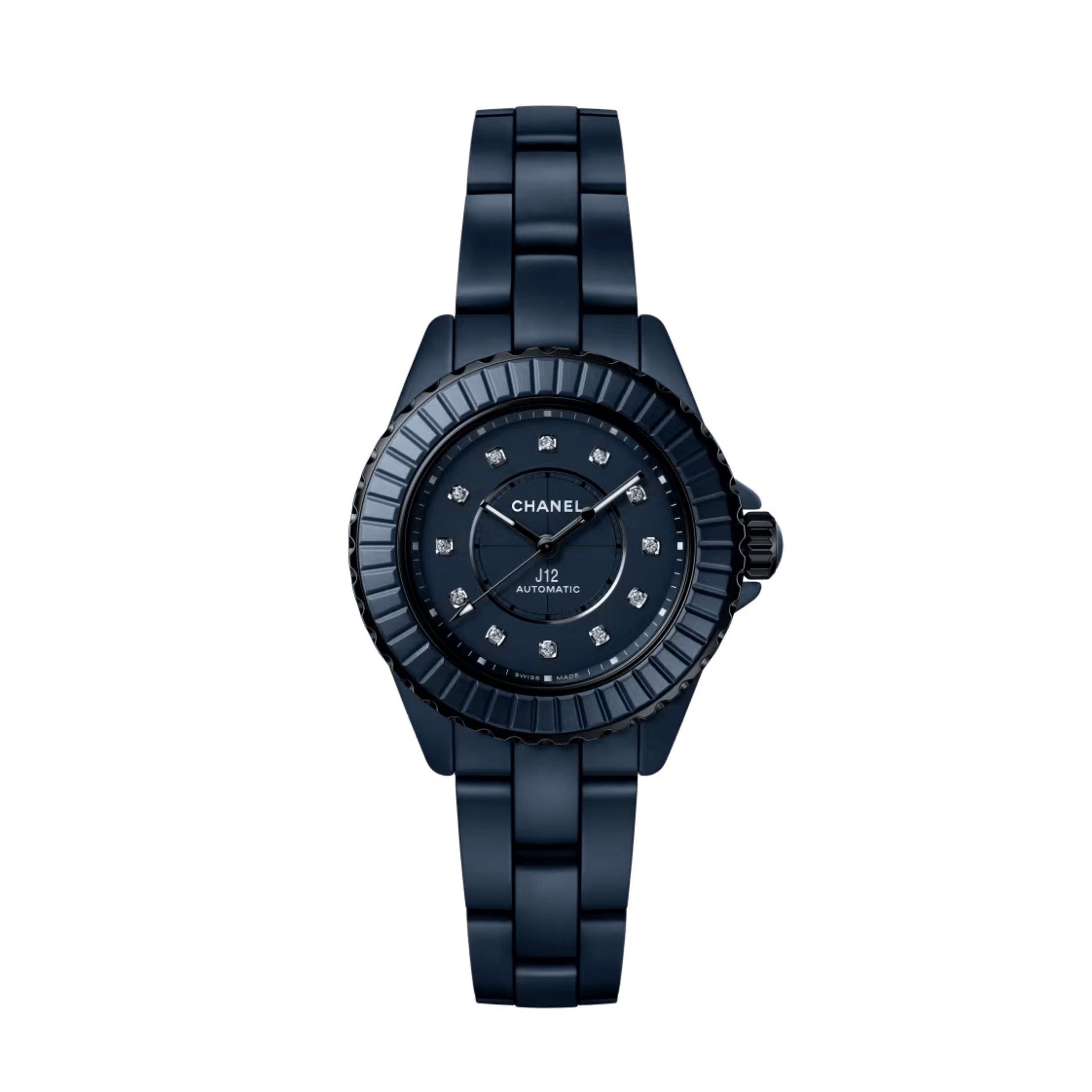 CHANEL J12 BLUE automatic watch, blue dial, diamond hour markers and ...