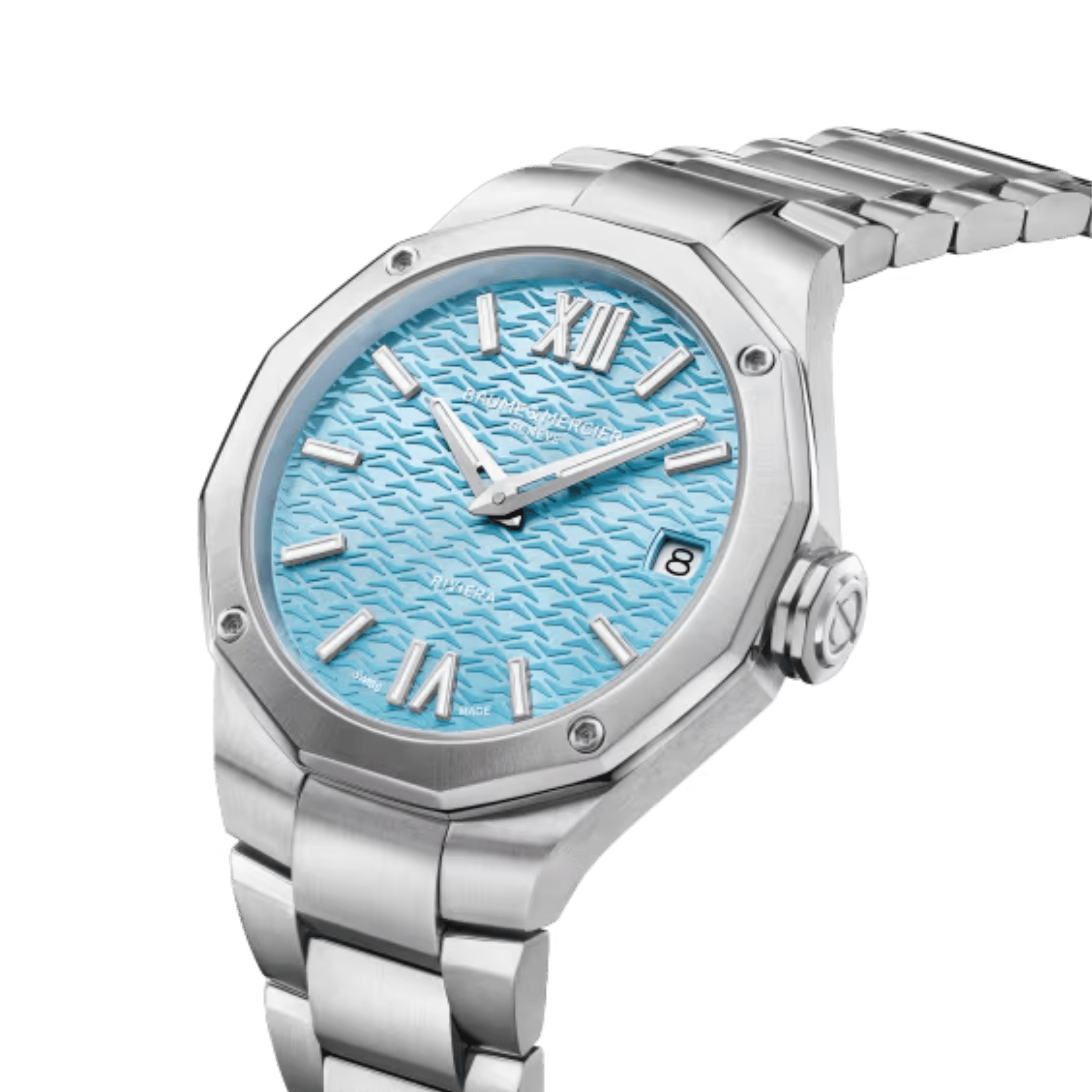 Watch Baume et Mercier Riviera quartz blue dial steel bracelet 33 mm ...