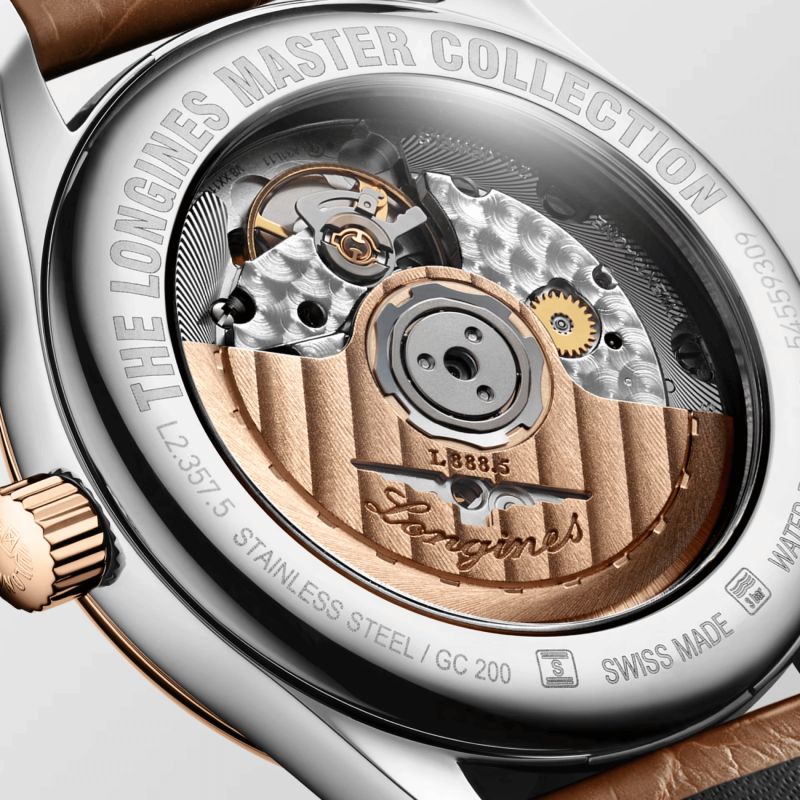 Longines Master Collection watch, steel with rose gold bezel and dial ...