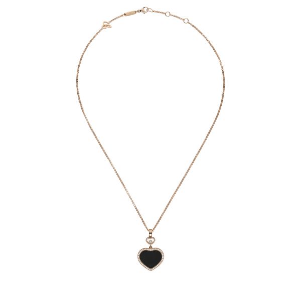 Collier Chopard Happy Hearts en or rose, onyx et diamants - Lepage
