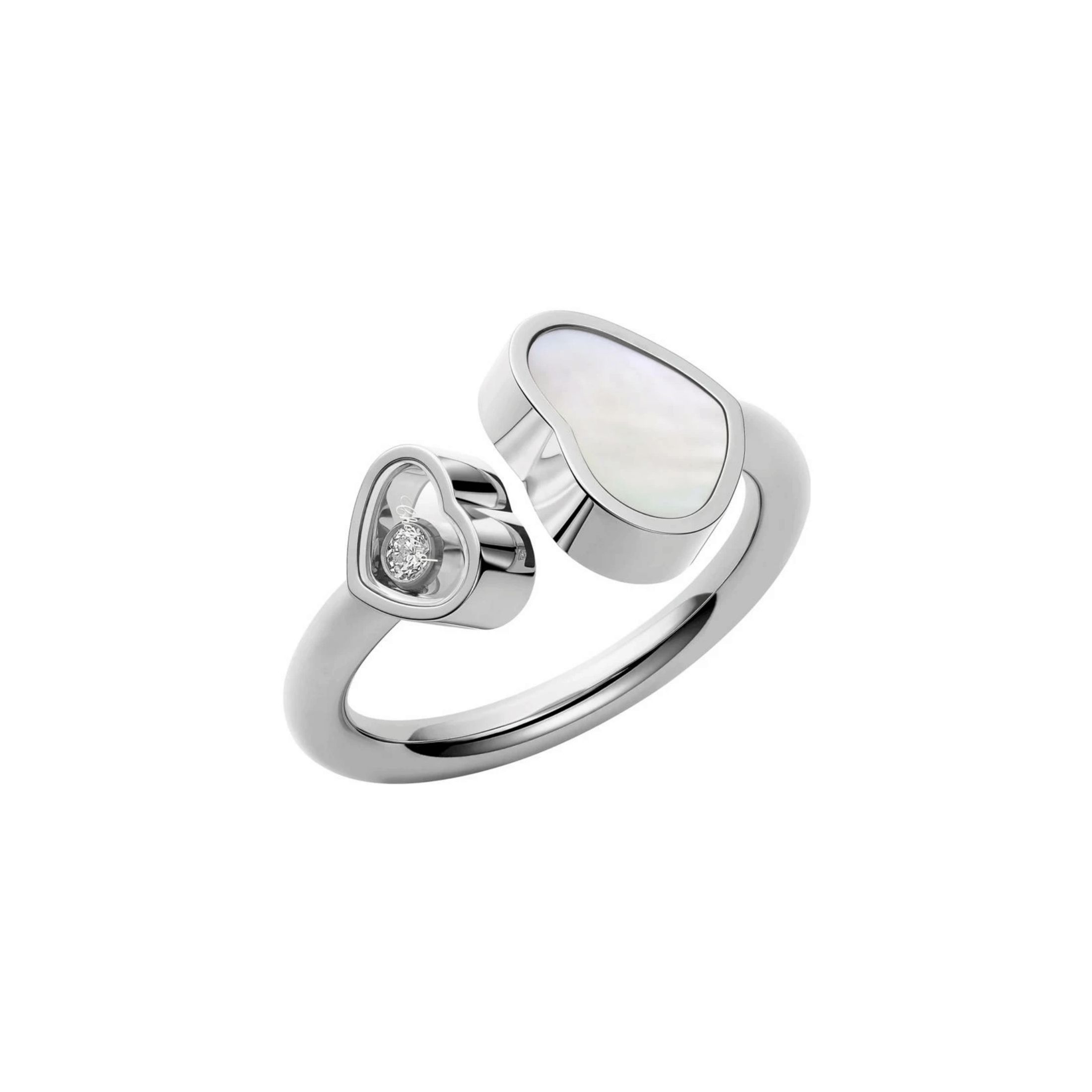 Chopard Happy Hearts ring in white gold, diamonds, and mother-of-pearl ...