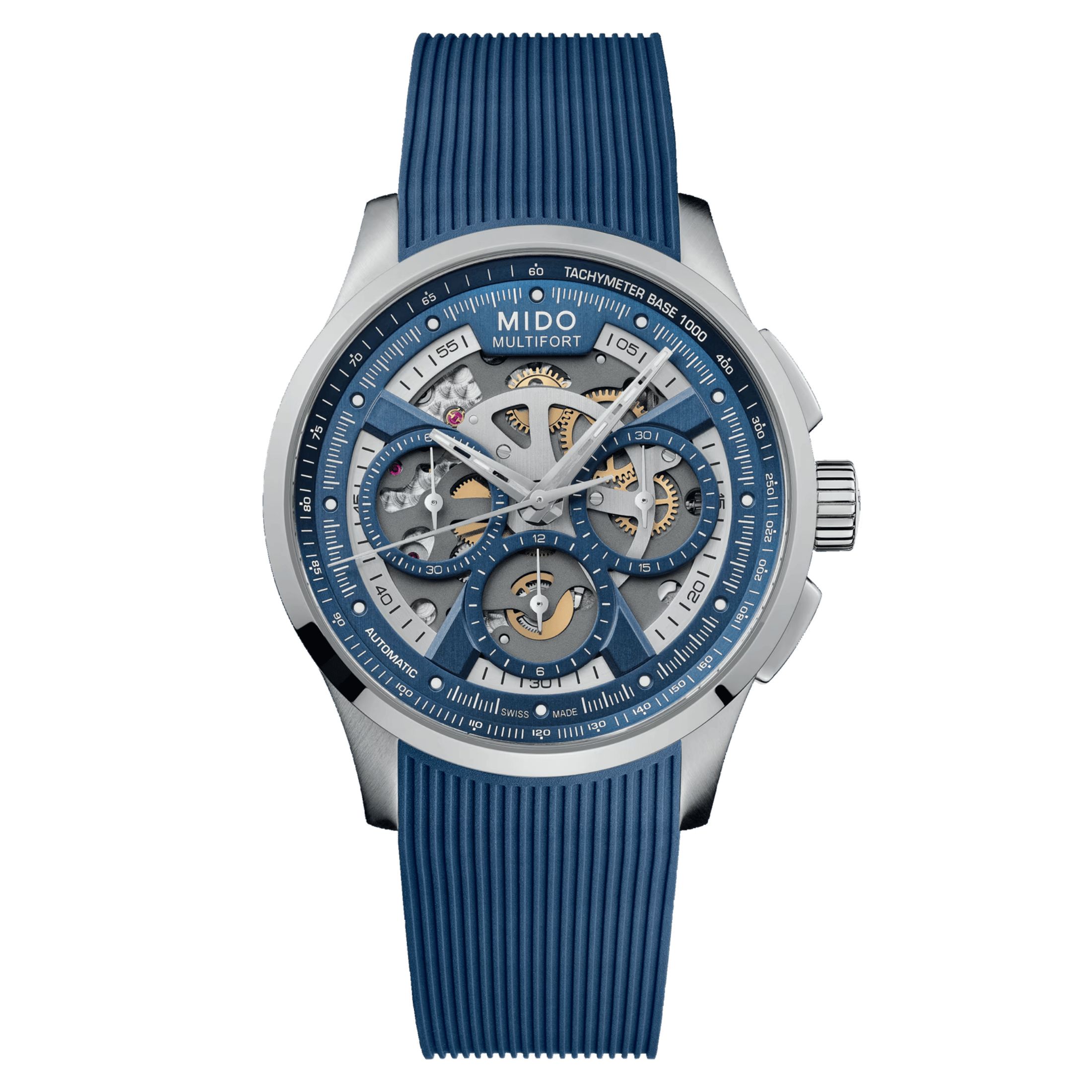 Mido Multifort Skeleton Chronograph Automatic Watch with Blue Rubber ...