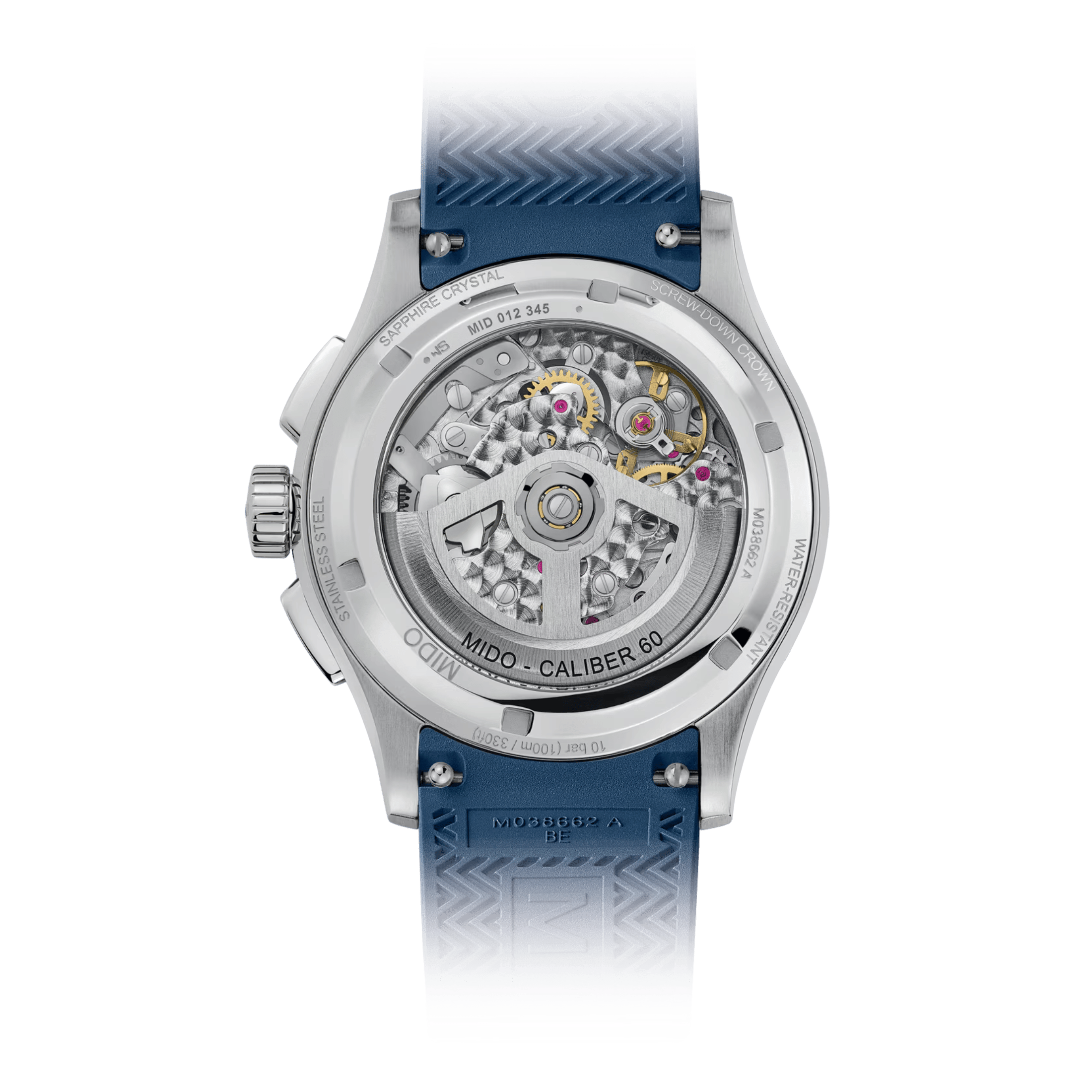 Mido Multifort Skeleton Chronograph Automatic Watch with Blue Rubber ...