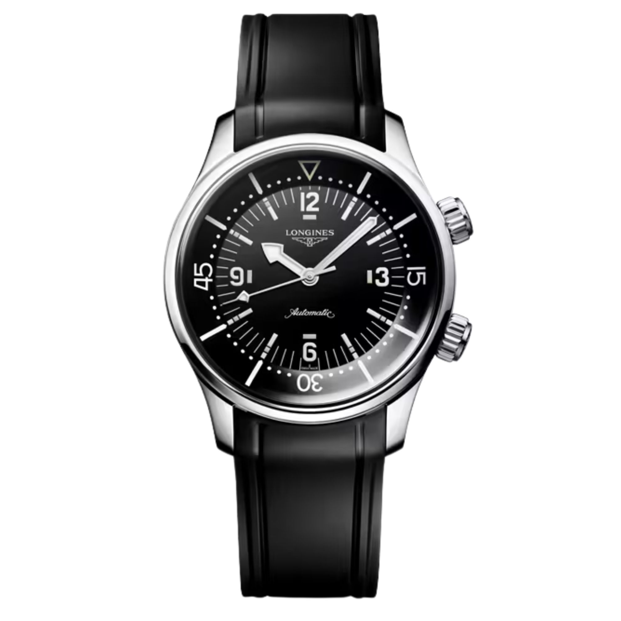Longines Legend Diver automatic watch with black dial and black rubber ...