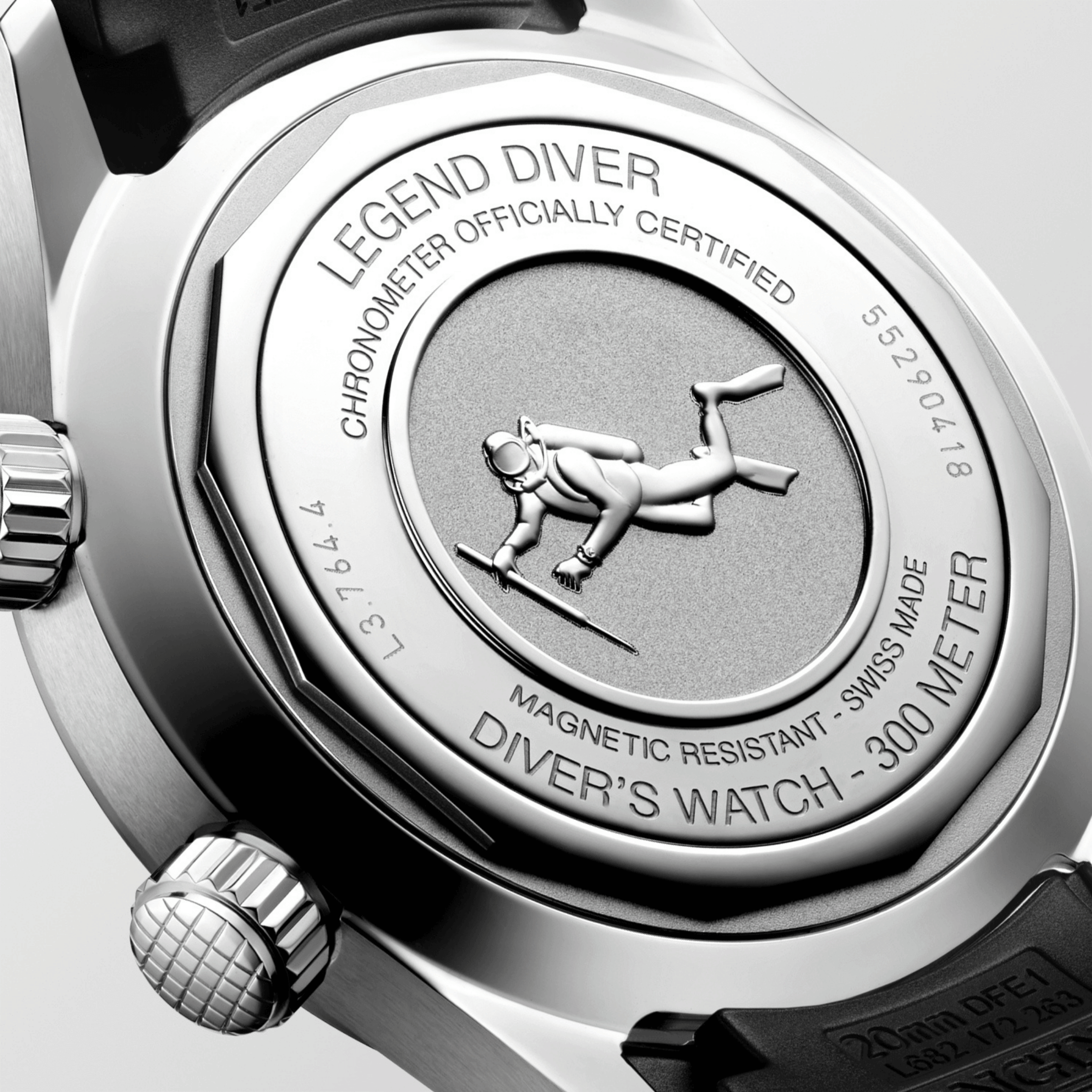 Longines Legend Diver automatic watch with black dial and black rubber ...