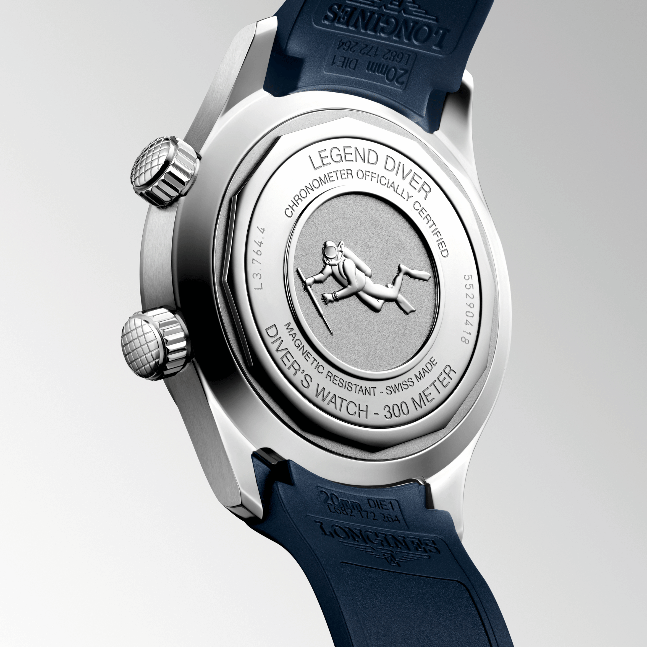 Longines Legend Diver automatic watch with blue dial and blue rubber ...