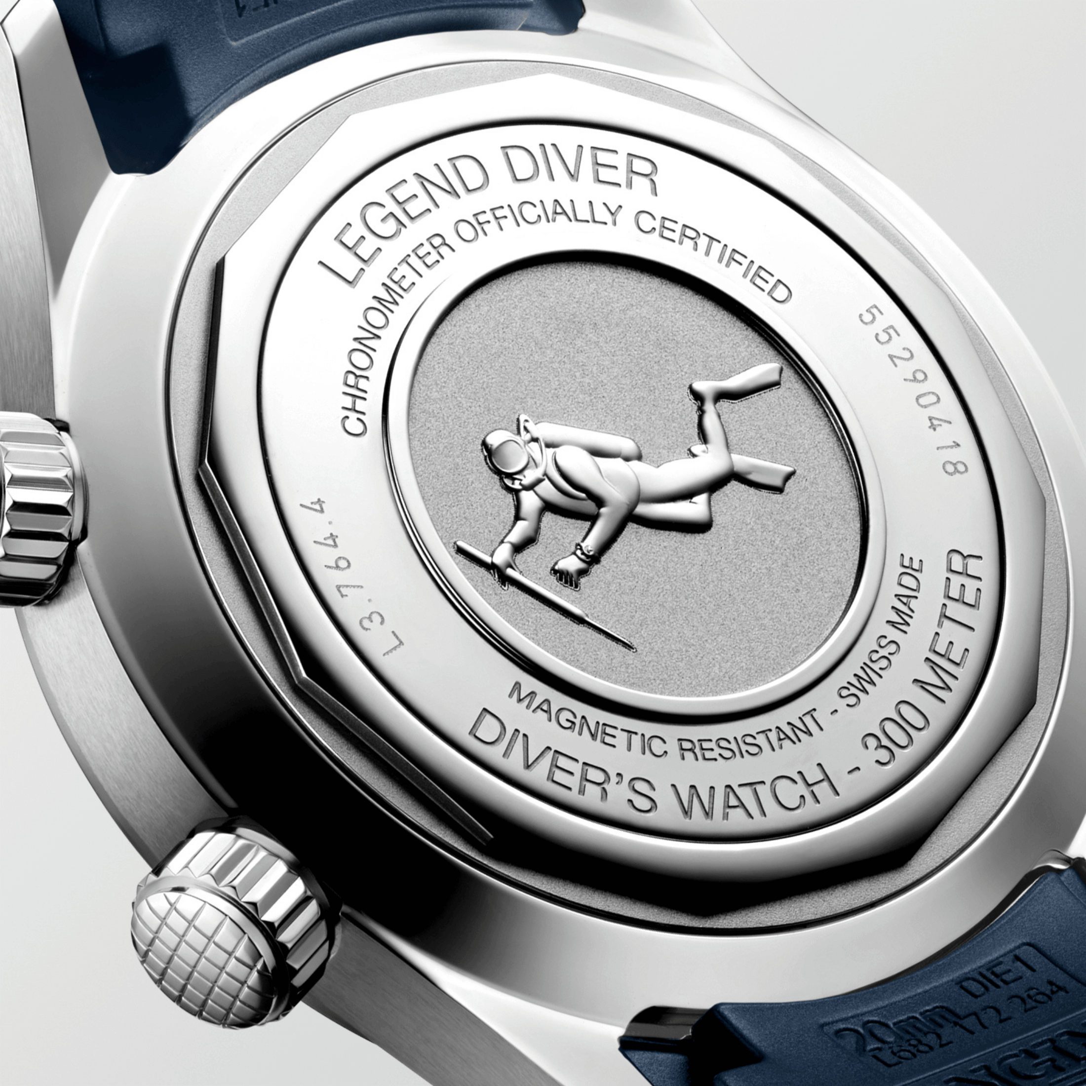 Longines Legend Diver automatic watch with blue dial and blue rubber ...