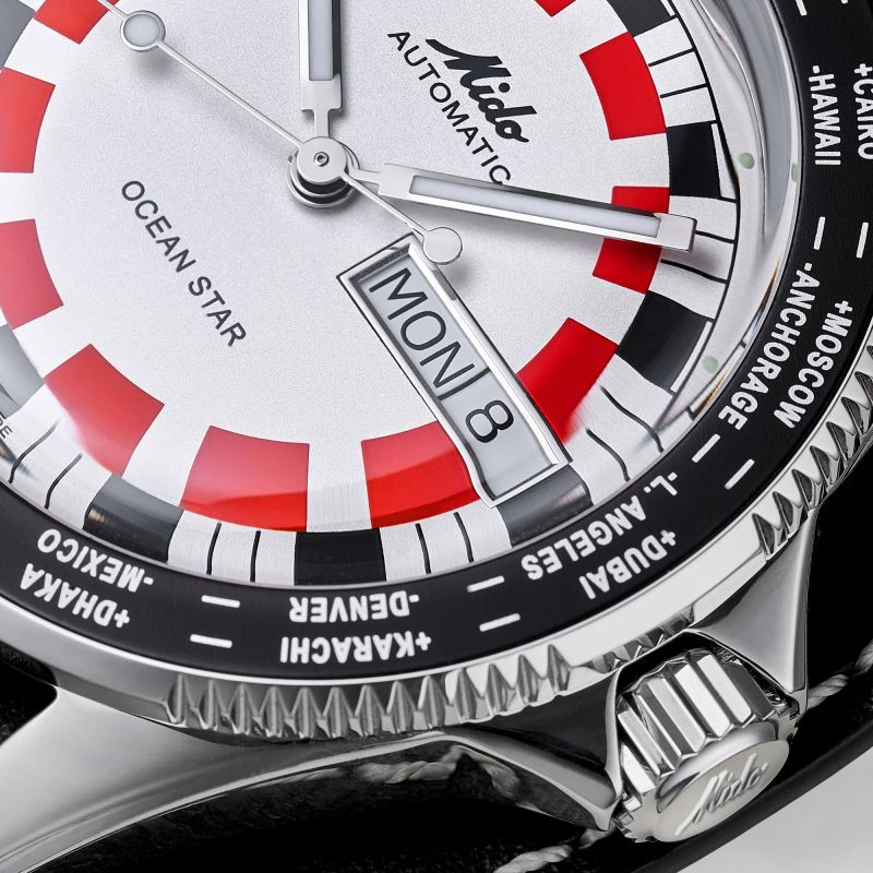 Mido Ocean Star WorldTimer automatic watch with white and red dial ...