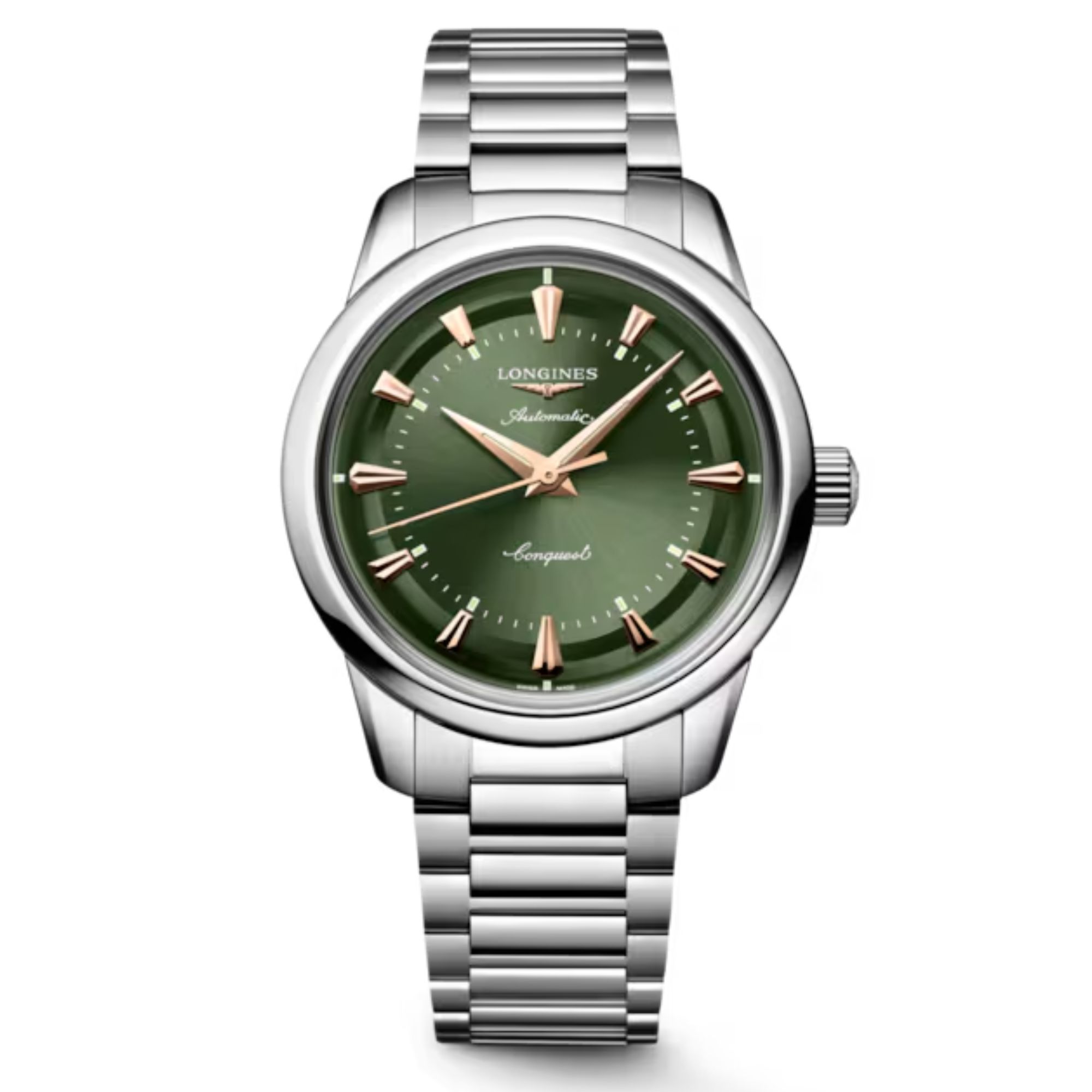 Longines Conquest Heritage automatic watch green dial steel bracelet 38 ...