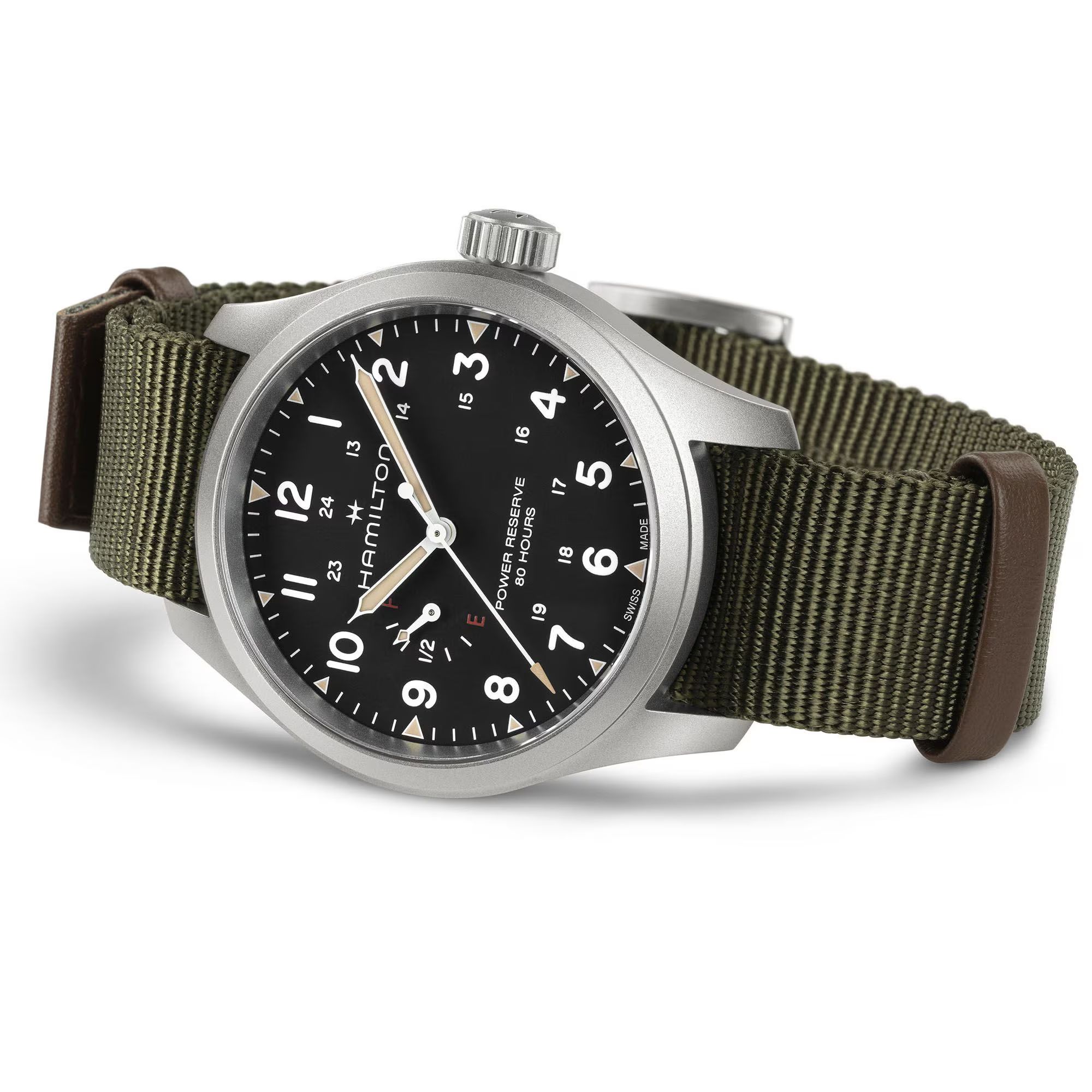Hamilton Khaki Field Power Reserve mechanical watch with black dial and ...