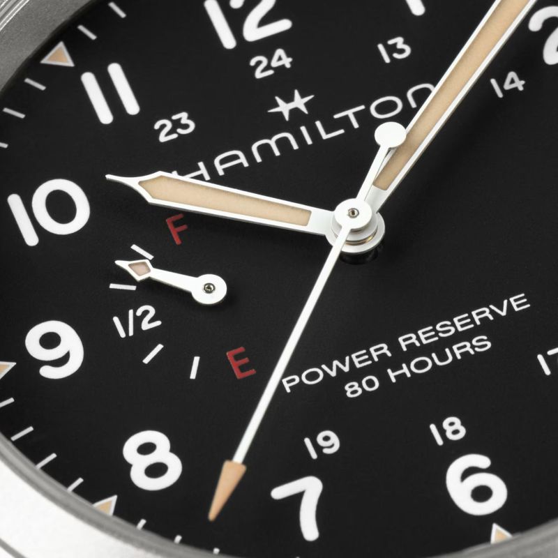 Hamilton Khaki Field Power Reserve mechanical watch with black dial and ...