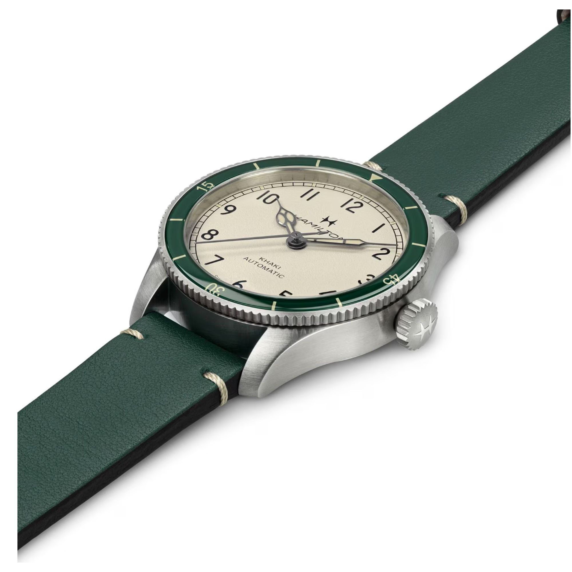 Hamilton Pilot Pioneer Auto automatic watch with white dial and green ...
