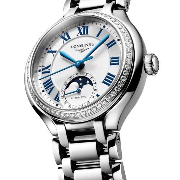 Longines PrimaLuna Moonphase watch, automatic movement, diamond-set ...