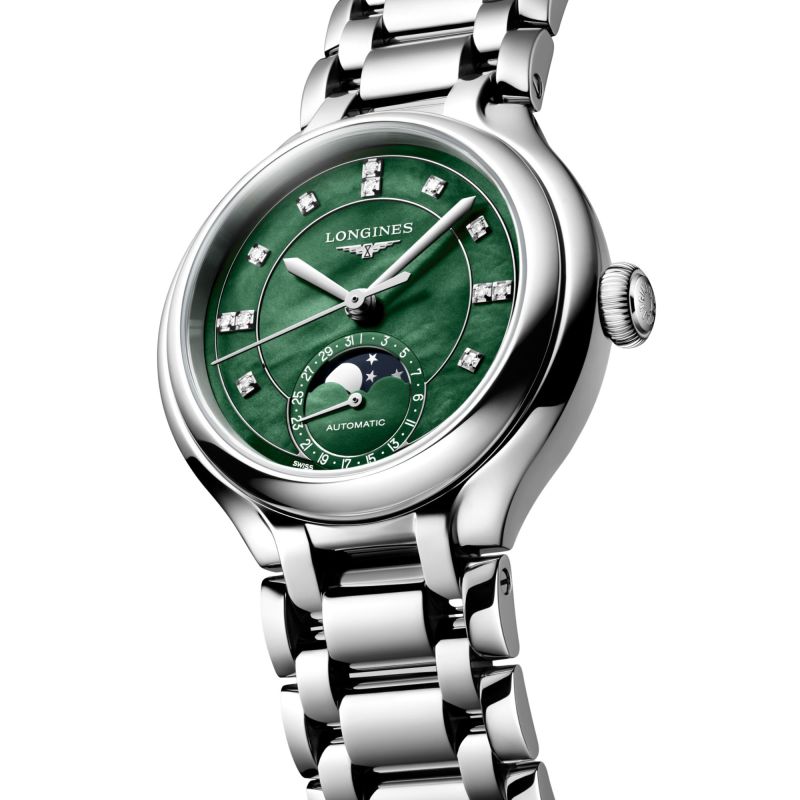 Longines PrimaLuna Moonphase watch, automatic movement, green mother-of ...